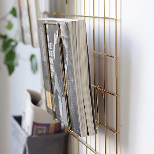 FRIADE Gold Grid Basket with Hooks,Bookshelf,Display Shelf for Wall Grid Panel,Wall Mount Organizer and Storage Shelf Rack for Home Supplies,1 Set of 3 (Gold)