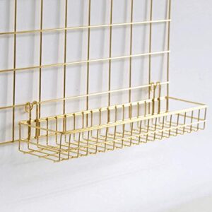 FRIADE Gold Grid Basket with Hooks,Bookshelf,Display Shelf for Wall Grid Panel,Wall Mount Organizer and Storage Shelf Rack for Home Supplies,1 Set of 3 (Gold)