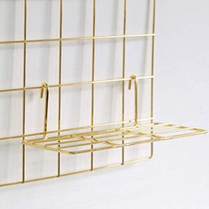 FRIADE Gold Grid Basket with Hooks,Bookshelf,Display Shelf for Wall Grid Panel,Wall Mount Organizer and Storage Shelf Rack for Home Supplies,1 Set of 3 (Gold)