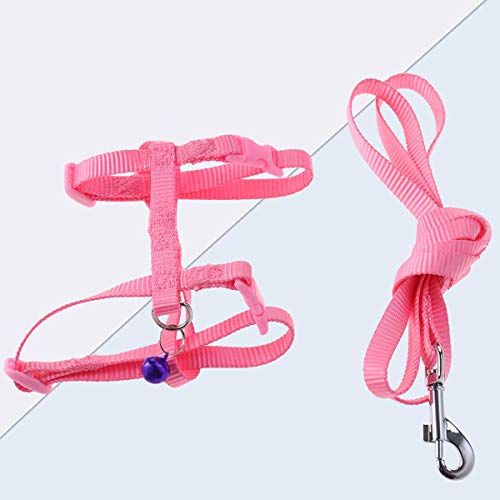 POPETPOP Adjustable Pet Rabbit Bunny Harness Leash - Small Pet Walking Running Harness Leash Lead with Small Bell - Small Animal Accessories (Pink with Bell Color Random)