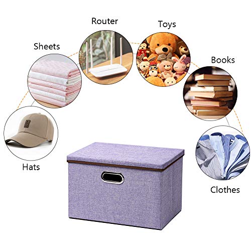 UUJOLY Large Foldable Storage Bins with Lids, Cube Collapsible Nursery Storage Box for Bedroom, Wardrobe, Shelf, Office (purple)