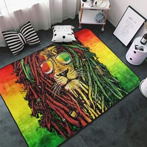 NiYoung Memory Foam Area Rugs for Living Room Children Bedroom Dorm Room, Non Skid Backing Doormat Floor Mat Ultra-Soft Throw Rugs Runner, Ergonomical, Cool Reggae Rasta Flag Lion