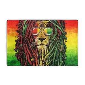 NiYoung Memory Foam Area Rugs for Living Room Children Bedroom Dorm Room, Non Skid Backing Doormat Floor Mat Ultra-Soft Throw Rugs Runner, Ergonomical, Cool Reggae Rasta Flag Lion