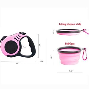 PETIMP Retractable Dog Leash Lightweight 16FT Leash, with Folding Bowl,Dispenser,Waste Bags, for Small Medium Dogs(Pink)