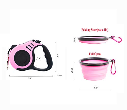 PETIMP Retractable Dog Leash Lightweight 16FT Leash, with Folding Bowl,Dispenser,Waste Bags, for Small Medium Dogs(Pink)