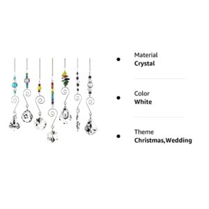 BKpearl 7 Pcs Crystals Sun Catcher, Hanging Suncatchers Beads Chain Sphere Chandelier Lamps Light Pendant for Indoor Christmas Day, Wedding, Plants, Cars, Window Decoration (White)