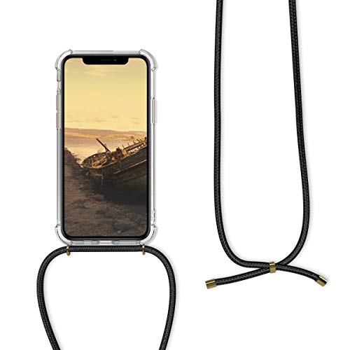 kwmobile Crossbody Case Compatible with Apple iPhone 11 Pro Case - Clear TPU Phone Cover w/Lanyard Cord Strap - Transparent/Black