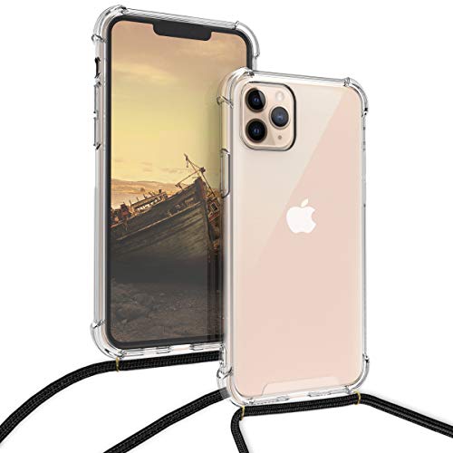 kwmobile Crossbody Case Compatible with Apple iPhone 11 Pro Case - Clear TPU Phone Cover w/Lanyard Cord Strap - Transparent/Black