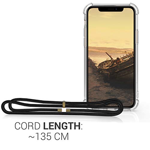 kwmobile Crossbody Case Compatible with Apple iPhone 11 Pro Case - Clear TPU Phone Cover w/Lanyard Cord Strap - Transparent/Black