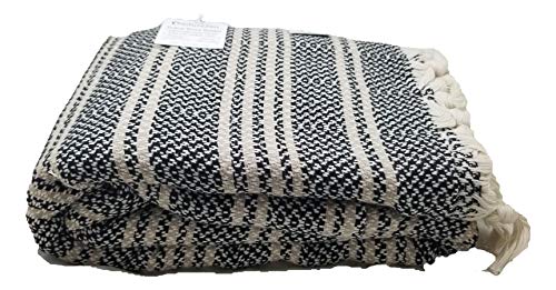 InfuseZen Turkish Throw Blanket Made from 100% Turkish Cotton, Large Lightweight Handwoven Sofa Throw, Partial Bed Cover or Loveseat Blanket (Black with Beige Stripes)