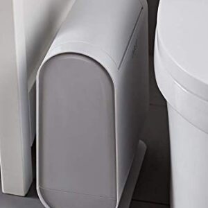 Modern Simple Design Bathroom Garbage Can Container with Lid and Plastics Bag Storage Dispenser Elegant Hygienic Wastebasket | Home Office Bedroom Kitchen Trash Bin Diaper Pail | Grey | 7L/1.8 Gal