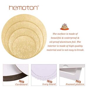 Hemoton 4Pcs Reusable Thicker Cake Boards with Embossed Foil Wrapping and 3 Scrapers for Cake Decoration Wedding Birthday Party 12" 10" 8" 6" (Gold)