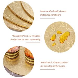 Hemoton 4Pcs Reusable Thicker Cake Boards with Embossed Foil Wrapping and 3 Scrapers for Cake Decoration Wedding Birthday Party 12" 10" 8" 6" (Gold)