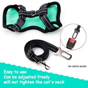 AWOOF Reflective Kitten Harness and Leash Escape Proof with Car Seat Belt, Adjustable Cat Puppy Walking Jacket with Metal Leash Ring, Soft Breathable Small Pet Vest (S)