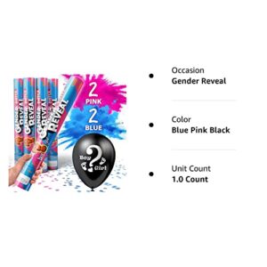 JAPJA Gender Reveal Powder Cannon & Confetti Balloon - 4 X-Large (16") Cannons (2 Pink 2 Blue Smoke Bomb | Poppers) & Boy or Girl Balloon, Party Supplies & Decorations for Baby Gender Reveal Party