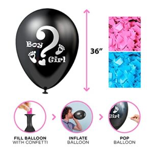 JAPJA Gender Reveal Powder Cannon & Confetti Balloon - 4 X-Large (16") Cannons (2 Pink 2 Blue Smoke Bomb | Poppers) & Boy or Girl Balloon, Party Supplies & Decorations for Baby Gender Reveal Party