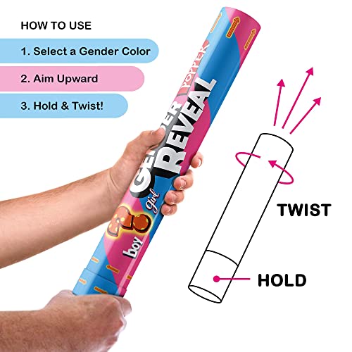 JAPJA Gender Reveal Powder Cannon & Confetti Balloon - 4 X-Large (16") Cannons (2 Pink 2 Blue Smoke Bomb | Poppers) & Boy or Girl Balloon, Party Supplies & Decorations for Baby Gender Reveal Party