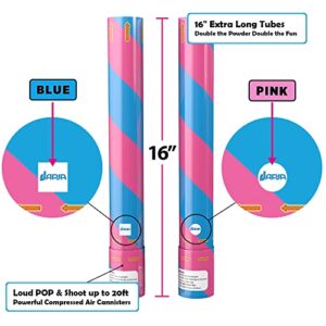 JAPJA Gender Reveal Powder Cannon & Confetti Balloon - 4 X-Large (16") Cannons (2 Pink 2 Blue Smoke Bomb | Poppers) & Boy or Girl Balloon, Party Supplies & Decorations for Baby Gender Reveal Party