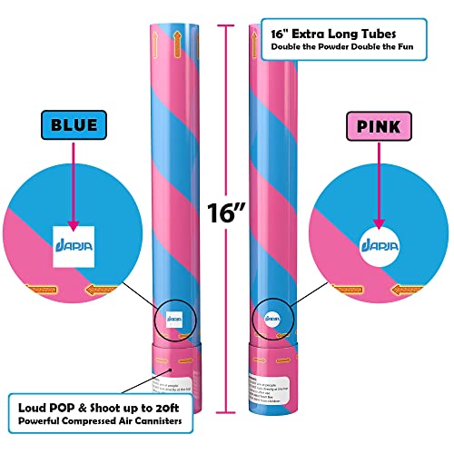 JAPJA Gender Reveal Powder Cannon & Confetti Balloon - 4 X-Large (16") Cannons (2 Pink 2 Blue Smoke Bomb | Poppers) & Boy or Girl Balloon, Party Supplies & Decorations for Baby Gender Reveal Party