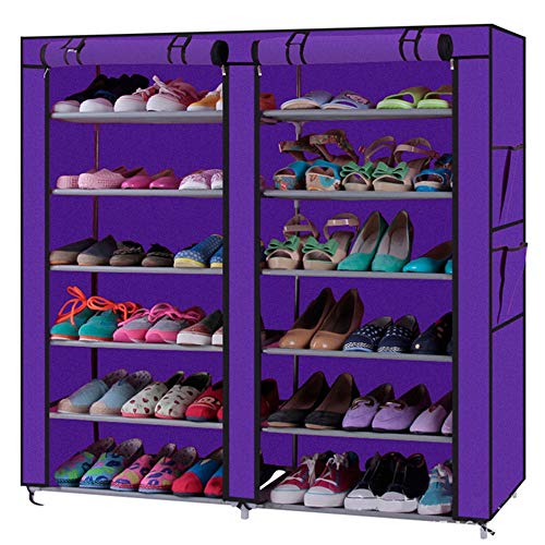 Mytunes 6 Tier Shoe Rack Organizer for 36 Pair Shoes, Shoe Tower Storage Shelf Holder with Non-Woven Fabric Cover (Purple)