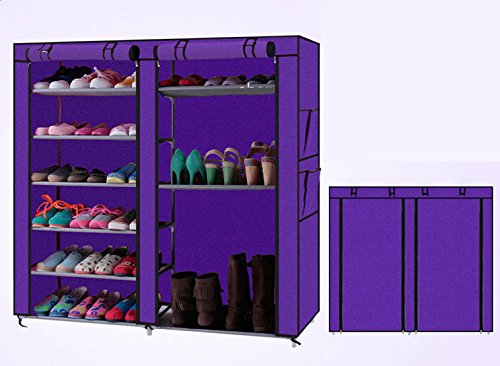 Mytunes 6 Tier Shoe Rack Organizer for 36 Pair Shoes, Shoe Tower Storage Shelf Holder with Non-Woven Fabric Cover (Purple)