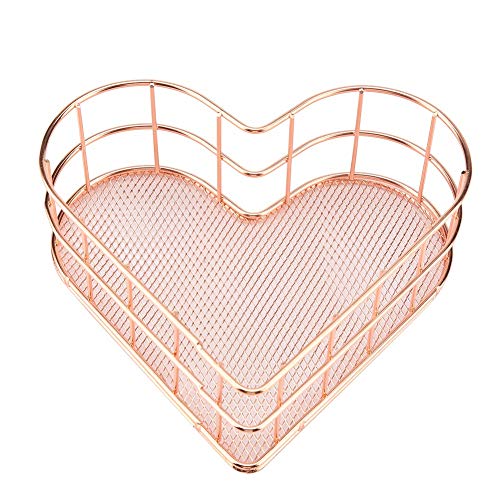 Heart Shape Storage Basket, Multifunctional Anti-Rust Iron Heart Shape Storage Basket Household Office Small Storage Box Anti-Rust Storage Basket(玫瑰金)