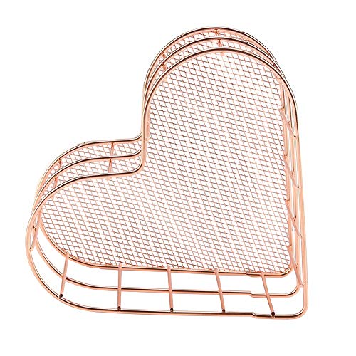 Heart Shape Storage Basket, Multifunctional Anti-Rust Iron Heart Shape Storage Basket Household Office Small Storage Box Anti-Rust Storage Basket(玫瑰金)