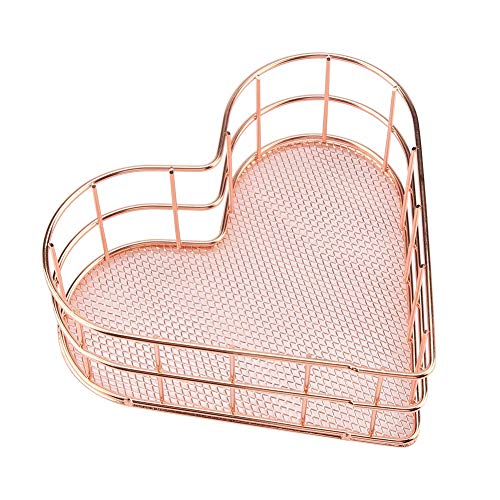 Heart Shape Storage Basket, Multifunctional Anti-Rust Iron Heart Shape Storage Basket Household Office Small Storage Box Anti-Rust Storage Basket(玫瑰金)