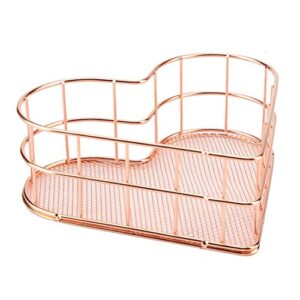 Heart Shape Storage Basket, Multifunctional Anti-Rust Iron Heart Shape Storage Basket Household Office Small Storage Box Anti-Rust Storage Basket(玫瑰金)