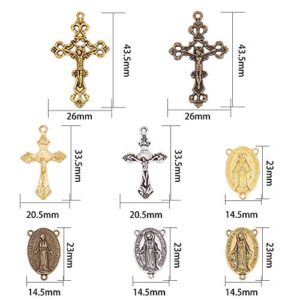 SUNNYCLUE 4 Color Tibetan Style Rosary Cross Charms and Center Miraculous Medal with Alloy Cross Pendants and Oval Chandelier Links for Easter Holidays Rosary Beads Necklace Making Amulet