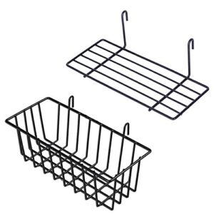 gbyan grid wall basket wall grid accessories wire straight shelf with hooks wall organizer for grid panel board, 2 pack