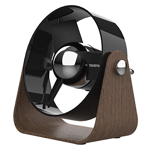 Sharper Image SBS2-SI Medium Personal Fan with Soft Blades, 3 Speeds, Touch Control, Quiet Operation, 6 ft. USB Cable, Black/Walnut