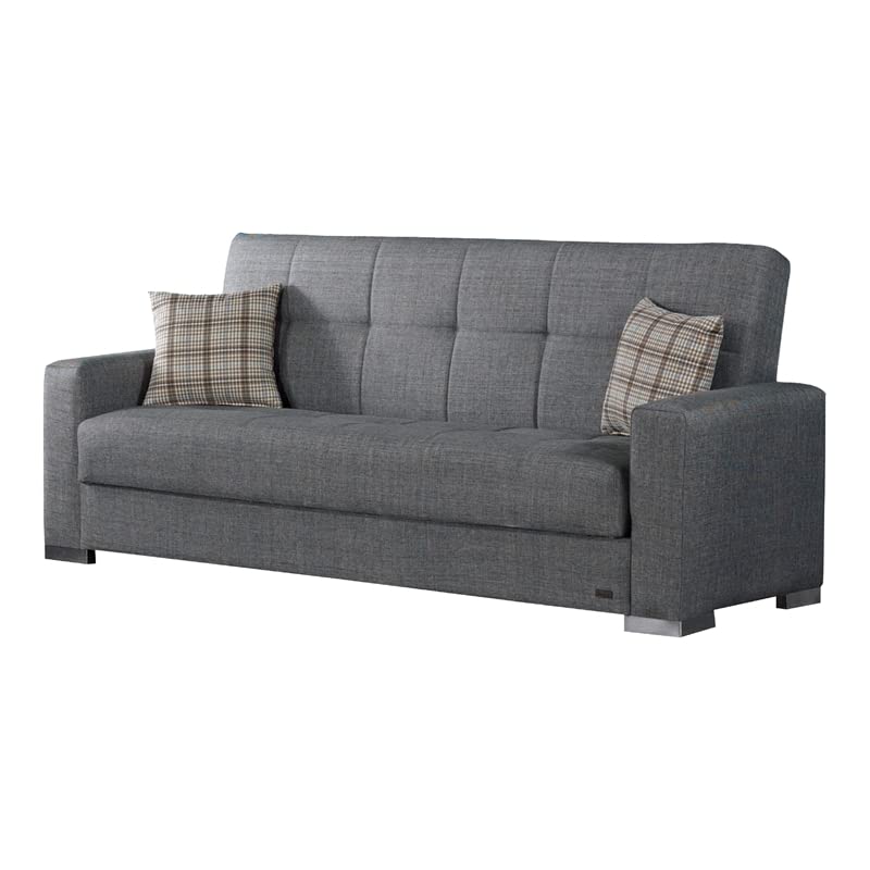 BEYAN Kansas Modern Upholstered Tufted Sleeper Sofa with Storage, 89", Gray