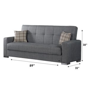 BEYAN Kansas Modern Upholstered Tufted Sleeper Sofa with Storage, 89", Gray