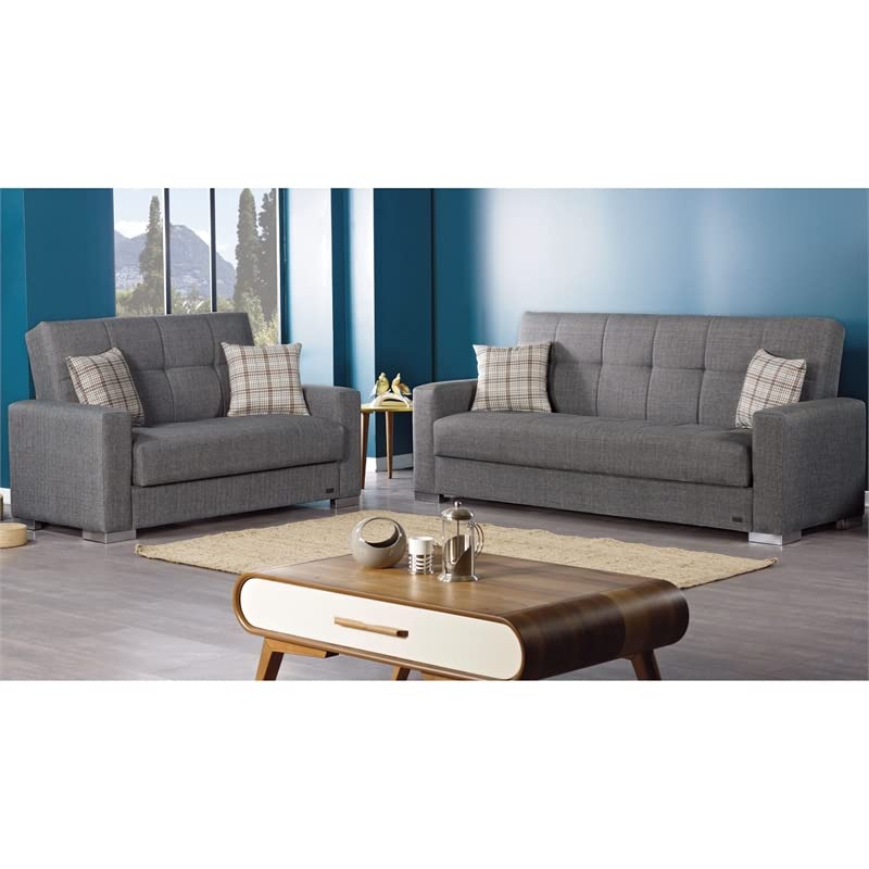 BEYAN Kansas Modern Upholstered Tufted Sleeper Sofa with Storage, 89", Gray