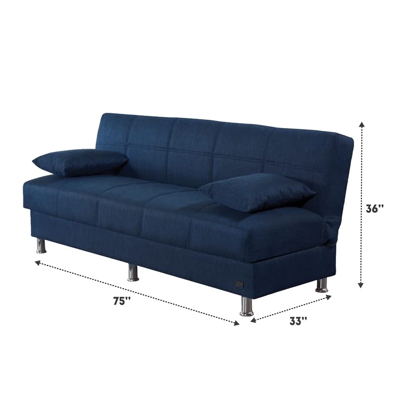 BEYAN London Modern Fabric Upholstered Sleeper Sofa with Storage, 75", Blue