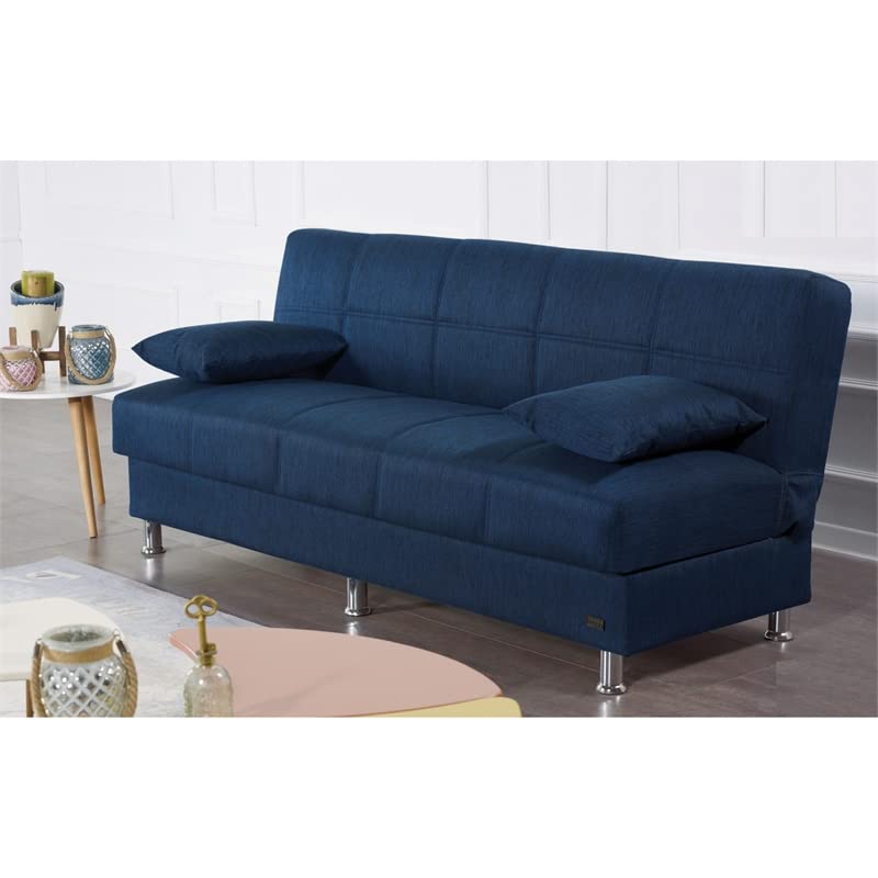 BEYAN London Modern Fabric Upholstered Sleeper Sofa with Storage, 75", Blue