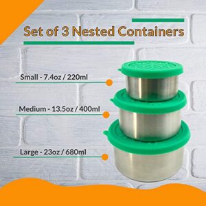 Stainless Steel Lunch Food Containers - Stackable Lightweight Metal Storage Nesting Containers Set with Leakproof Silicone Lids. BPA Toxin Free, Safe for Family, Kids School Snack Lunchbox Bento Box