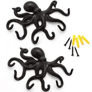 chasbete coat hooks wall mounted key holder, retro octopus towel hooks for bathrooms, heavy duty wall hooks decorative- 2pcs