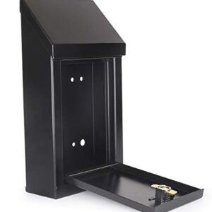 Metal Donation Box & Collection Box Office Suggestion Box Secure Box With Top Coin Slot and Lock Included with 2 Keys - Easy Wall Mounting or Counter Top Use (Black)