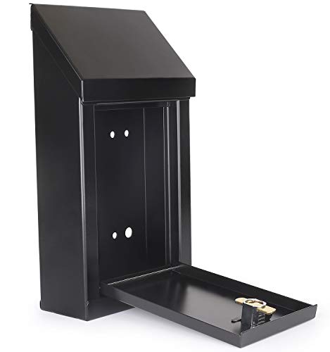 Metal Donation Box & Collection Box Office Suggestion Box Secure Box With Top Coin Slot and Lock Included with 2 Keys - Easy Wall Mounting or Counter Top Use (Black)