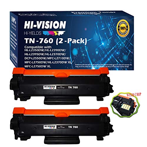 (High Capacity) Compatible (Two-Pack) TN-760 TN760 Toner Cartridge Replacement (Black) for HL-L2395DW, Sold by HI-VISION HI-YIELDS®