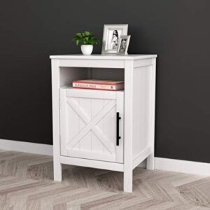 white finish nightstand side end table with door cabinet and open shelf 26" h