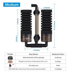 hygger Sponge Filter, Aquarium Filter Double Sponge Replaceable Media with 4 Biochemical Sponges and 1 Bag of Filtered Ceramic Balls Ultra Quiet Filter Fish Tank (S/M) (M for 15 to 55 Gallon Tank)