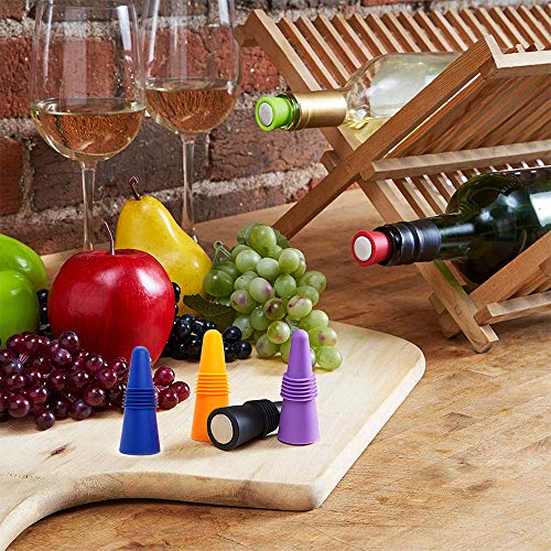 6PCS Wine Stoppers, AK1980 Silicone Reusable Sparkling Wine Bottle Stopper and Beverage Bottle Stopper with Grip Top for Keep the Wine Fresh