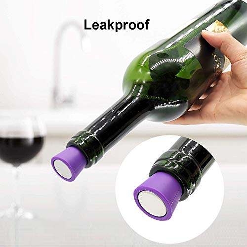 6PCS Wine Stoppers, AK1980 Silicone Reusable Sparkling Wine Bottle Stopper and Beverage Bottle Stopper with Grip Top for Keep the Wine Fresh