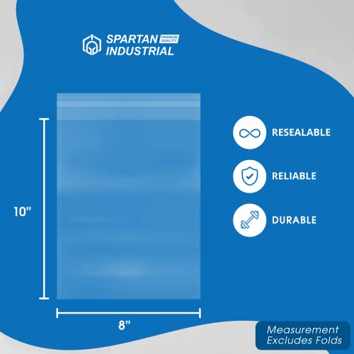 Spartan Industrial - 8" X 10" (1000 Count) Crystal Clear Resealable Polypropylene Poly Bags for Packaging, Clothing & T Shirts - Self Seal & Reinforced