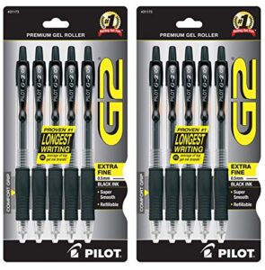 pilot g2 retractable premium gel ink roller ball pens extra fine point (black, 10-pack)