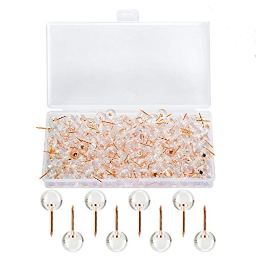 WenTao 150PCS Push Pins, Rose Gold Map Thumb Tacks, Large Size Pins Rose Gold Steel Point and Transparent Plastic Round Head for Bulletin Board, Fabric Marking, Crafts and Office Organization