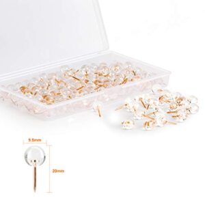 WenTao 150PCS Push Pins, Rose Gold Map Thumb Tacks, Large Size Pins Rose Gold Steel Point and Transparent Plastic Round Head for Bulletin Board, Fabric Marking, Crafts and Office Organization